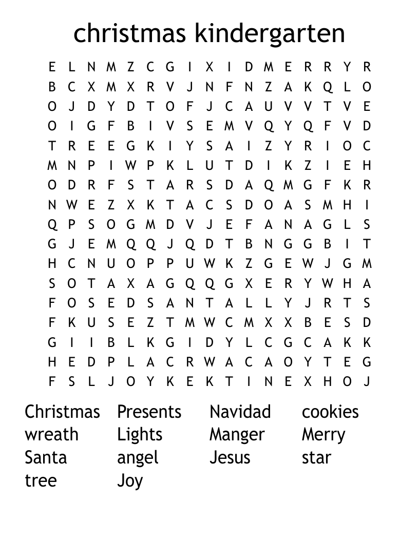 christmas kindergarten Word Search - WordMint