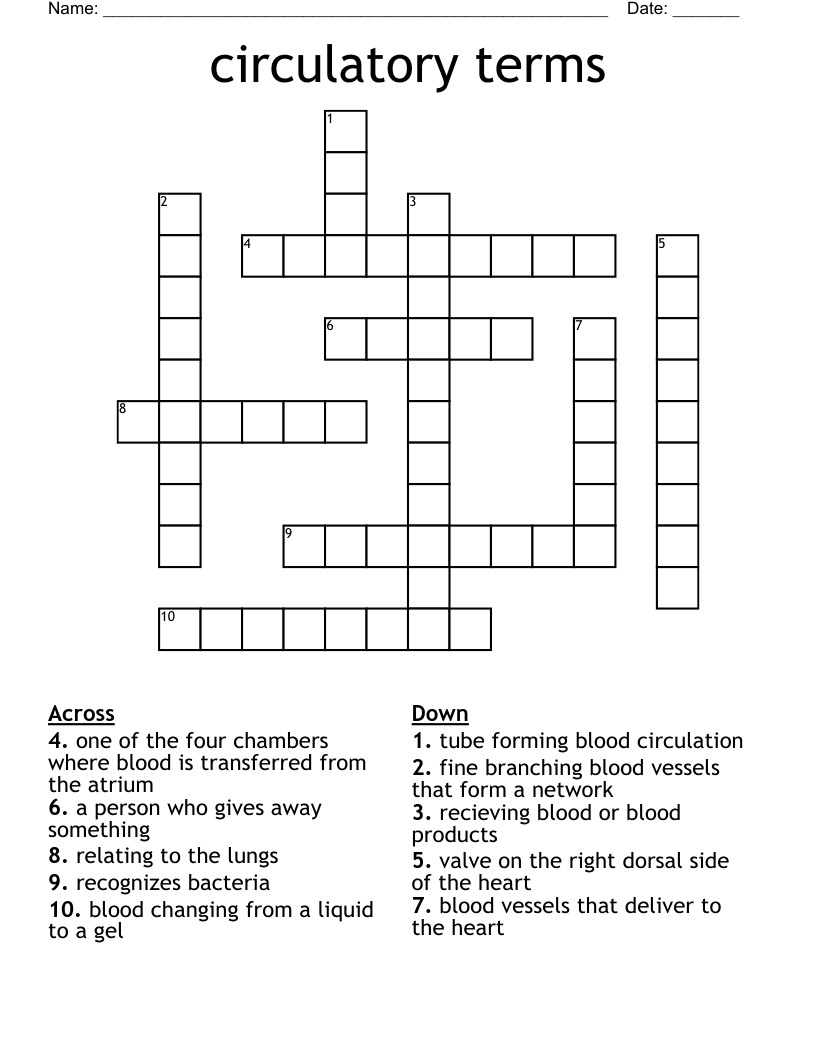 circulatory terms Crossword - WordMint