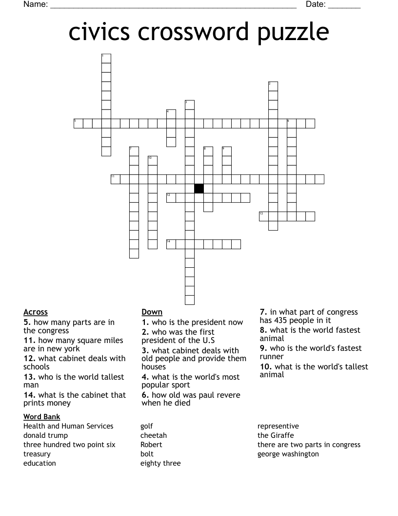 civics crossword puzzle - WordMint