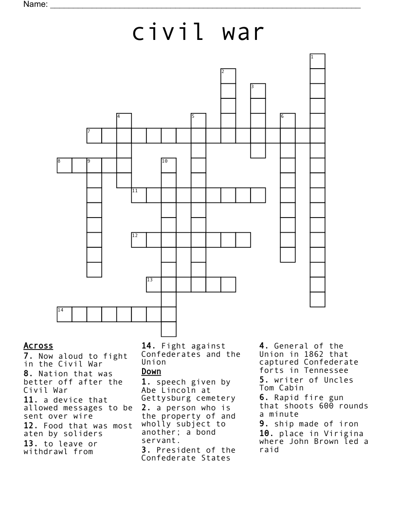 civil war Crossword - WordMint