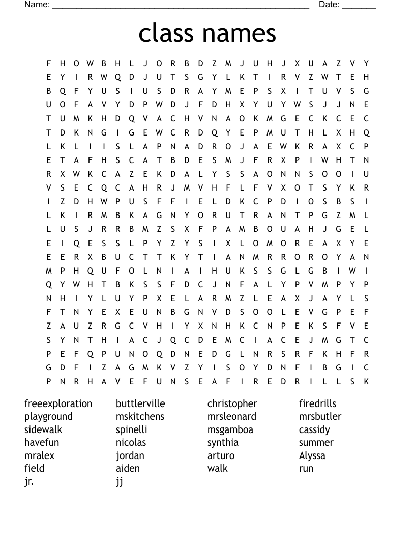 Class Names Word Search WordMint class-names-word-search-wordmint