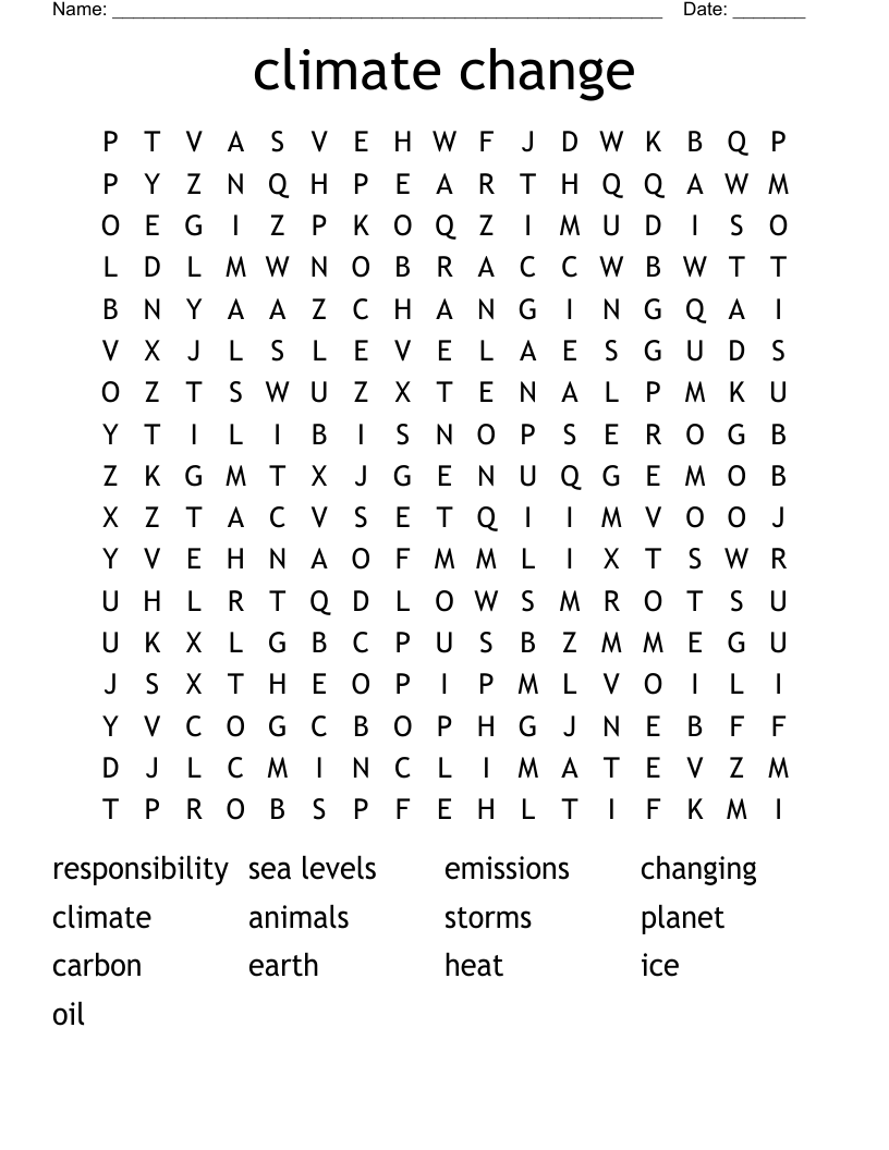 climate change Word Search - WordMint