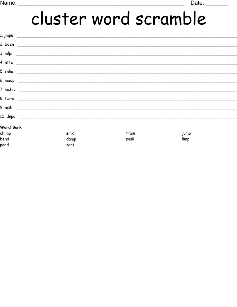 cluster word scramble - WordMint