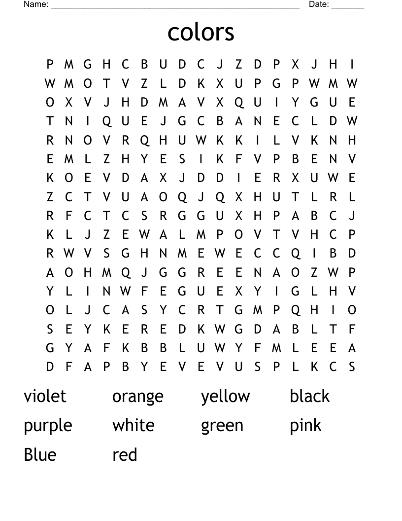 colors Word Search - WordMint