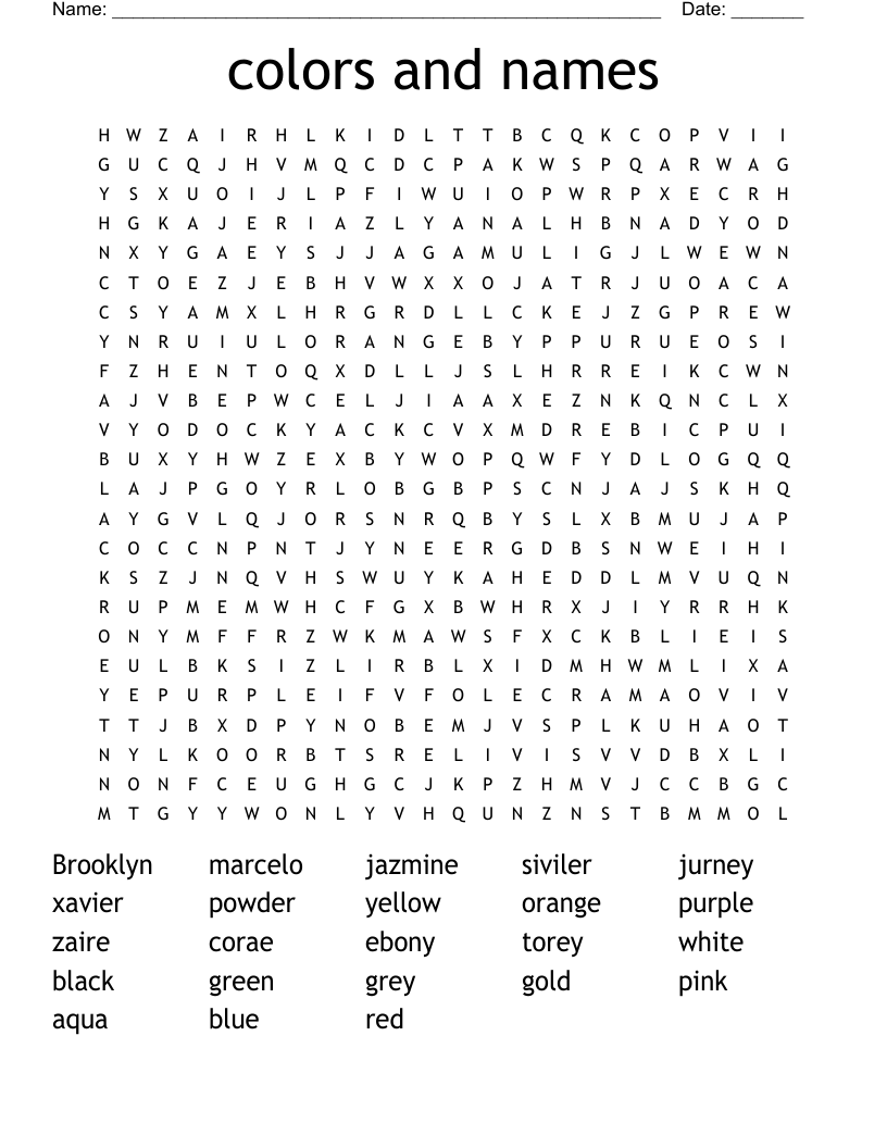 colors and names Word Search - WordMint