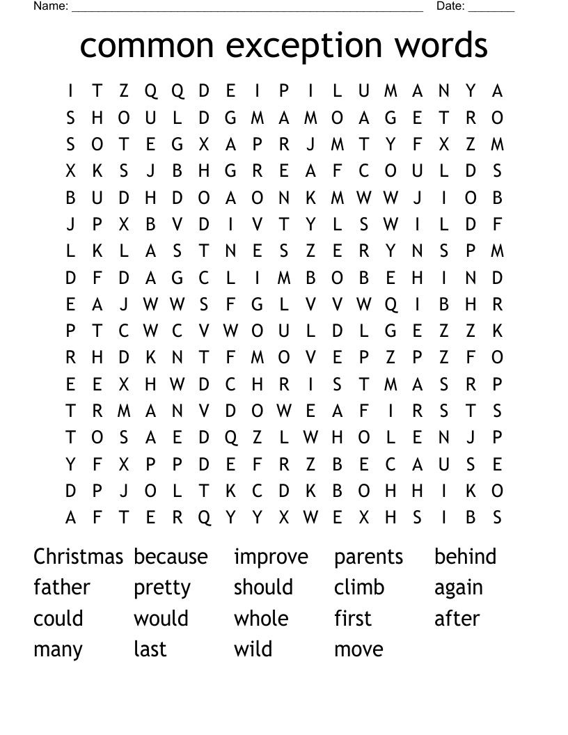 Common Exception Words Word Search WordMint