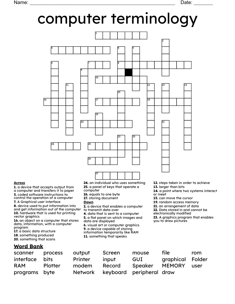Computer Terminology Crossword WordMint