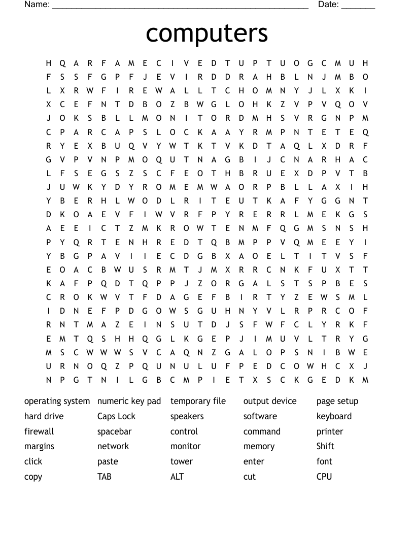 Computers Word Search WordMint