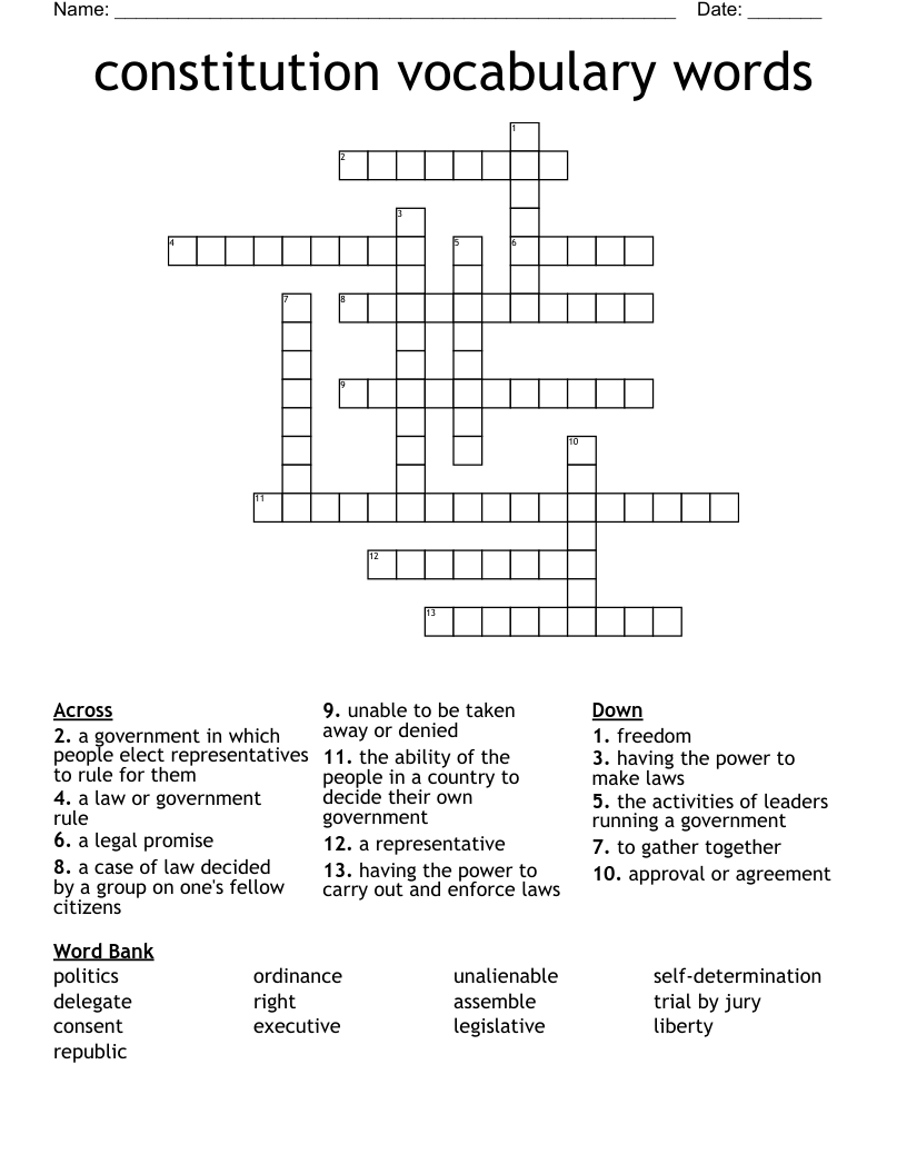 constitution vocabulary words Crossword - WordMint