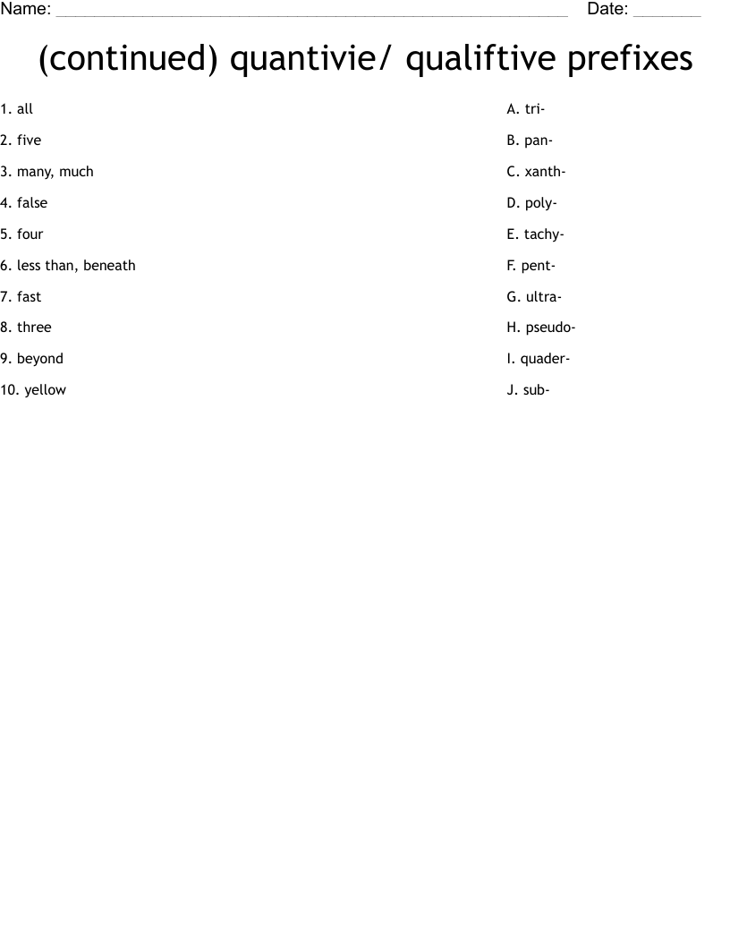 (continued) quantivie/ qualiftive prefixes Worksheet - WordMint