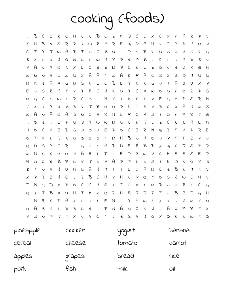 cooking (foods) Word Search - WordMint