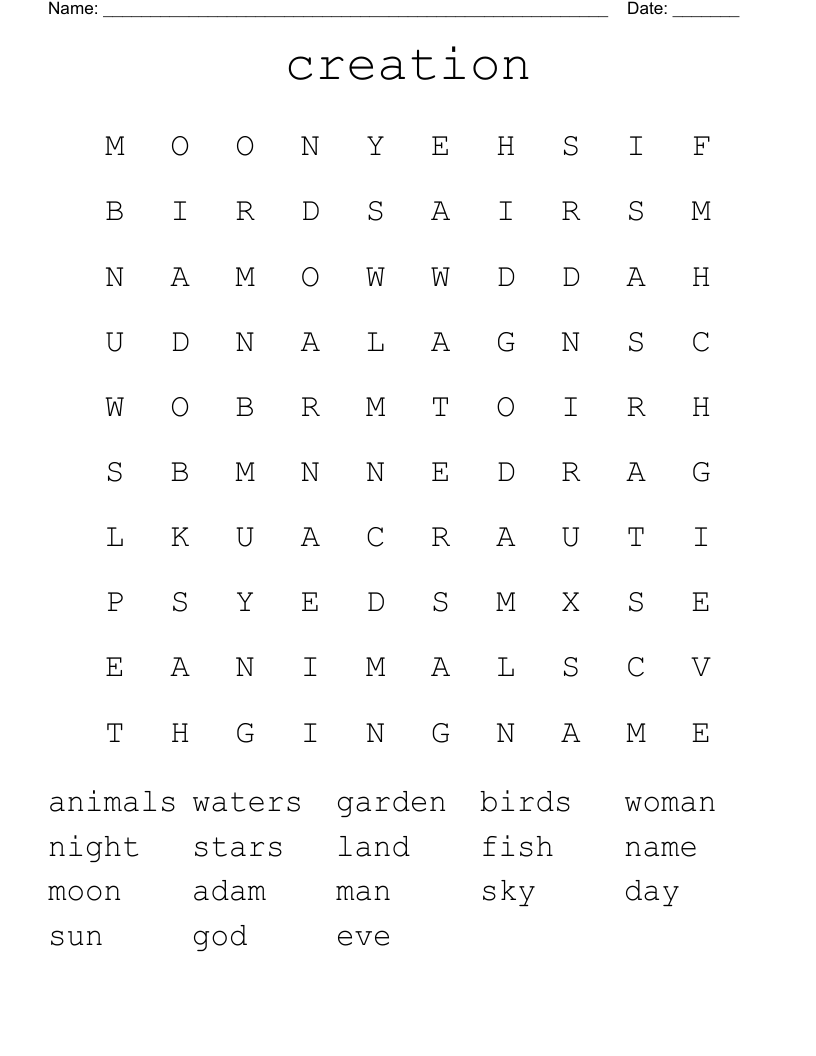 Creation Word Search WordMint