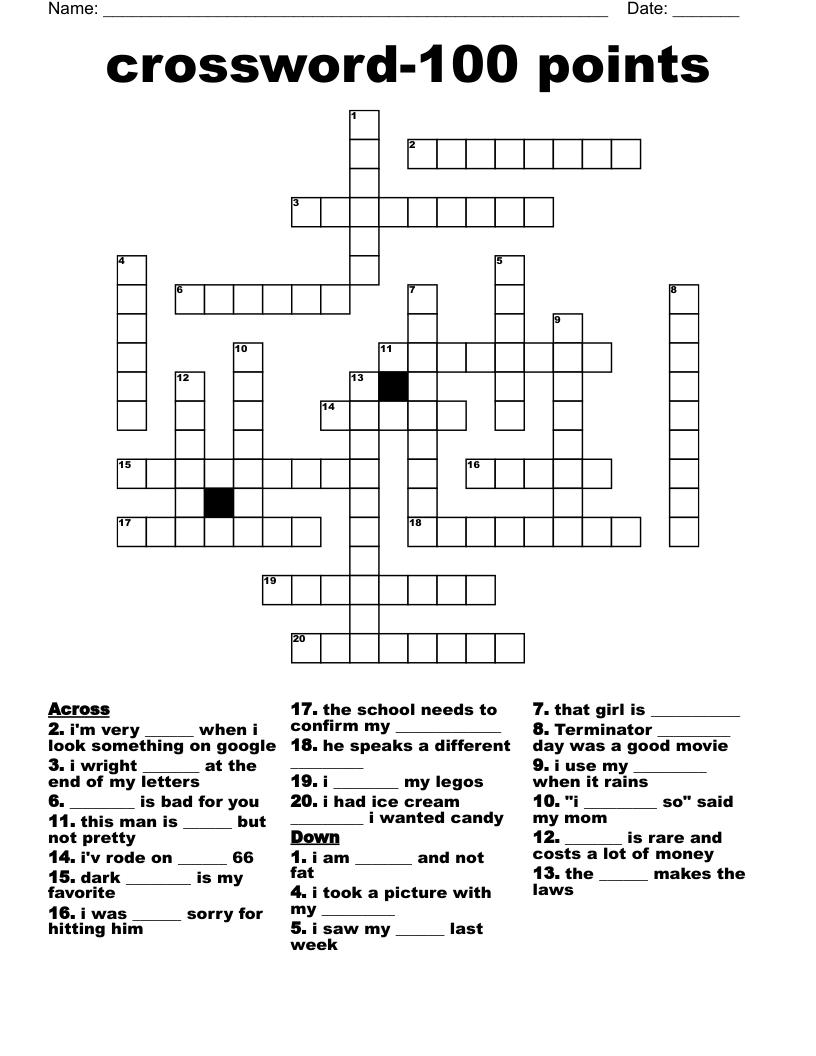 crossword-100 points - WordMint