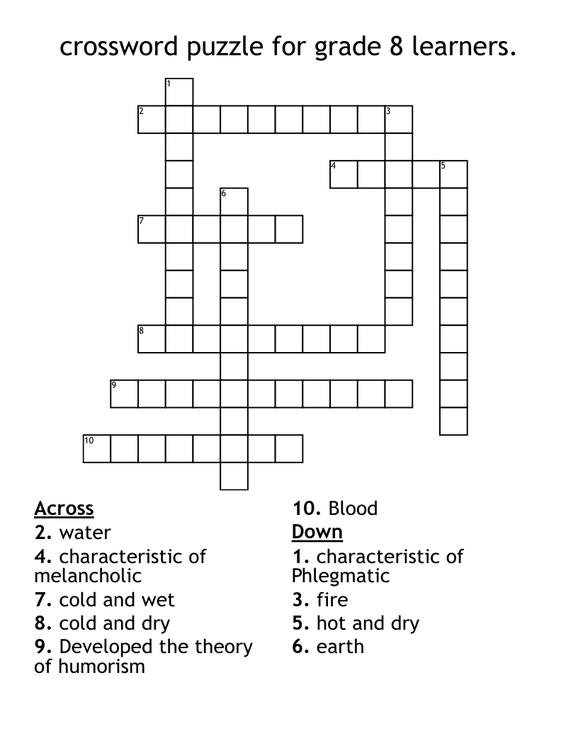 Crossword Puzzle For Grade 8 Learners WordMint