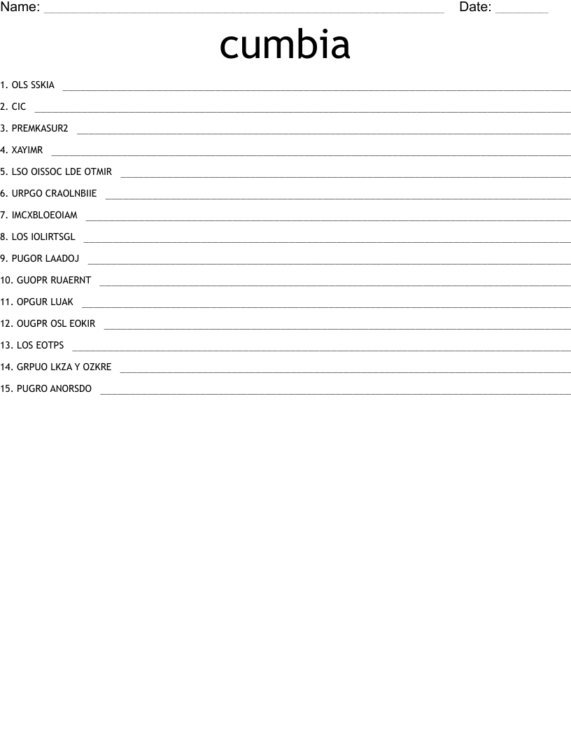 cumbia Word Scramble - WordMint