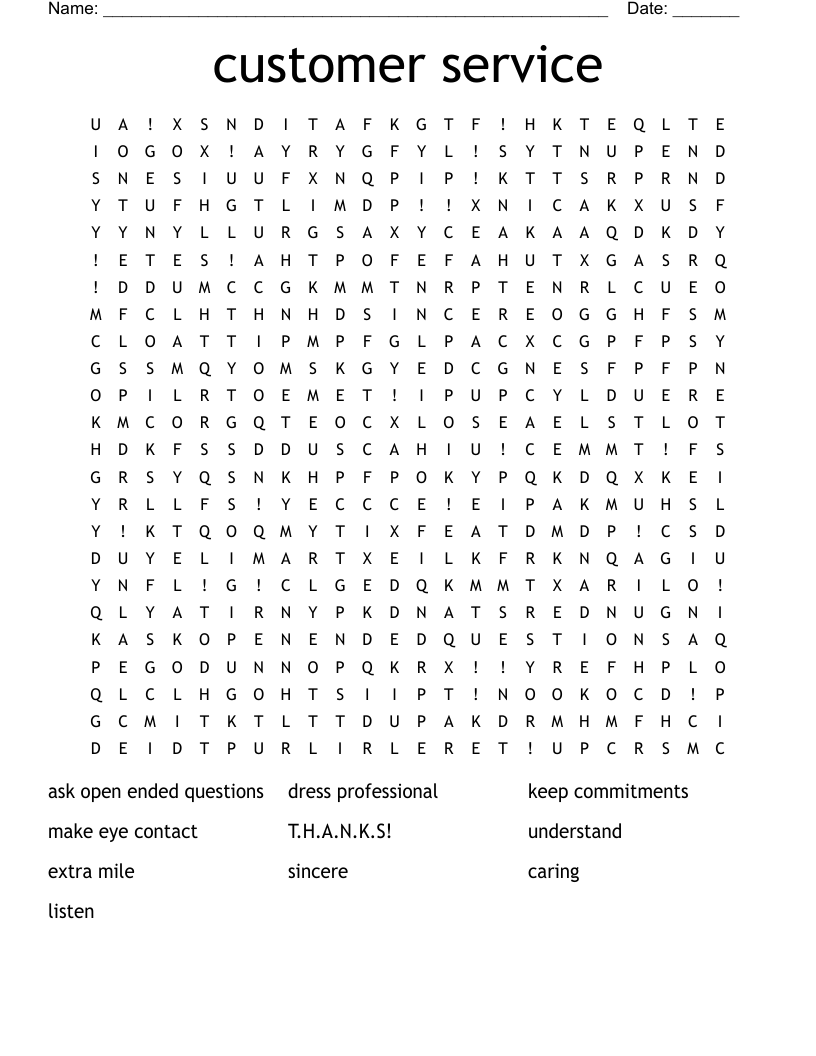 customer service Word Search - WordMint