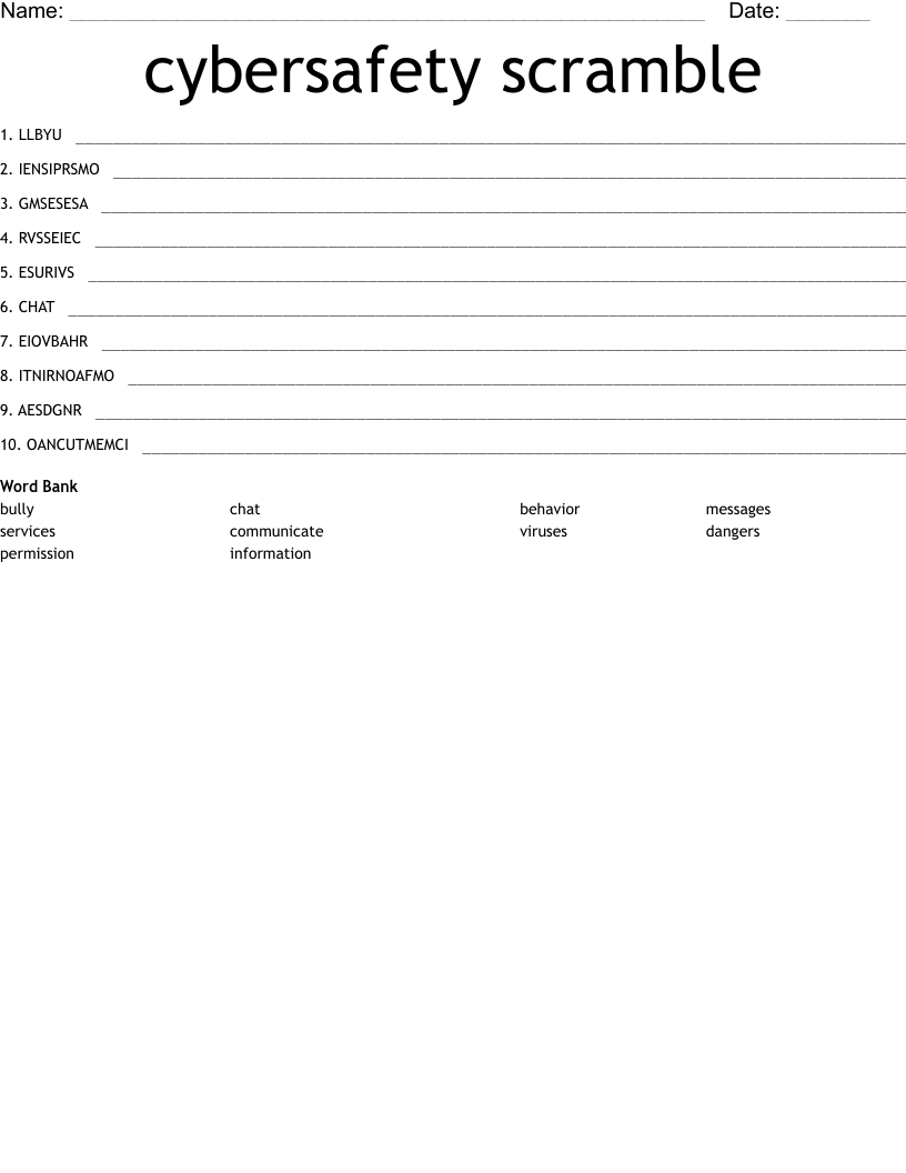 cybersafety scramble - WordMint