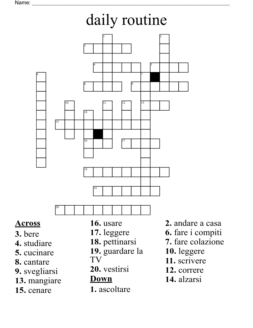 Daily Routine Crossword WordMint
