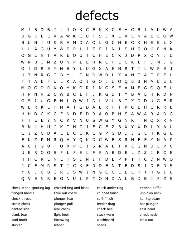 defects Word Search - WordMint