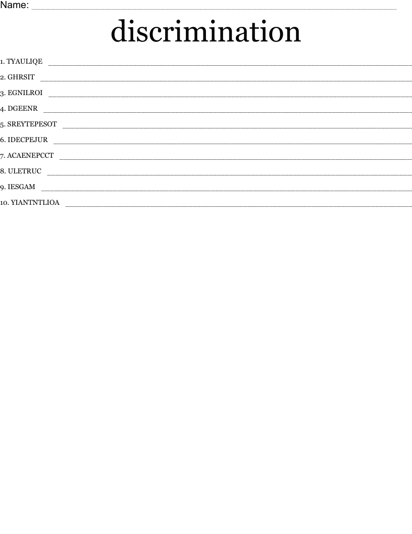 discrimination Word Scramble - WordMint