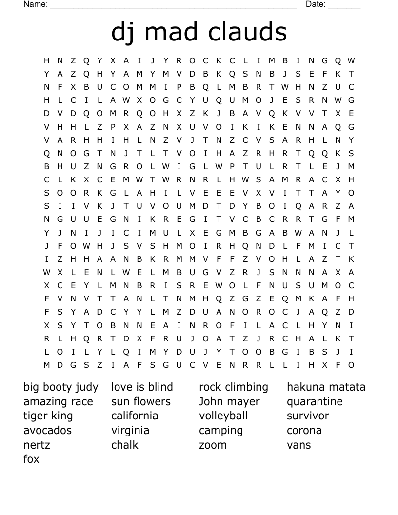 dj mad clauds Word Search - WordMint