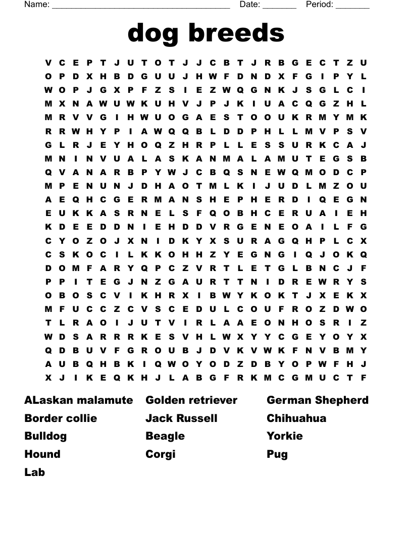 Dog Breeds Word Search WordMint
