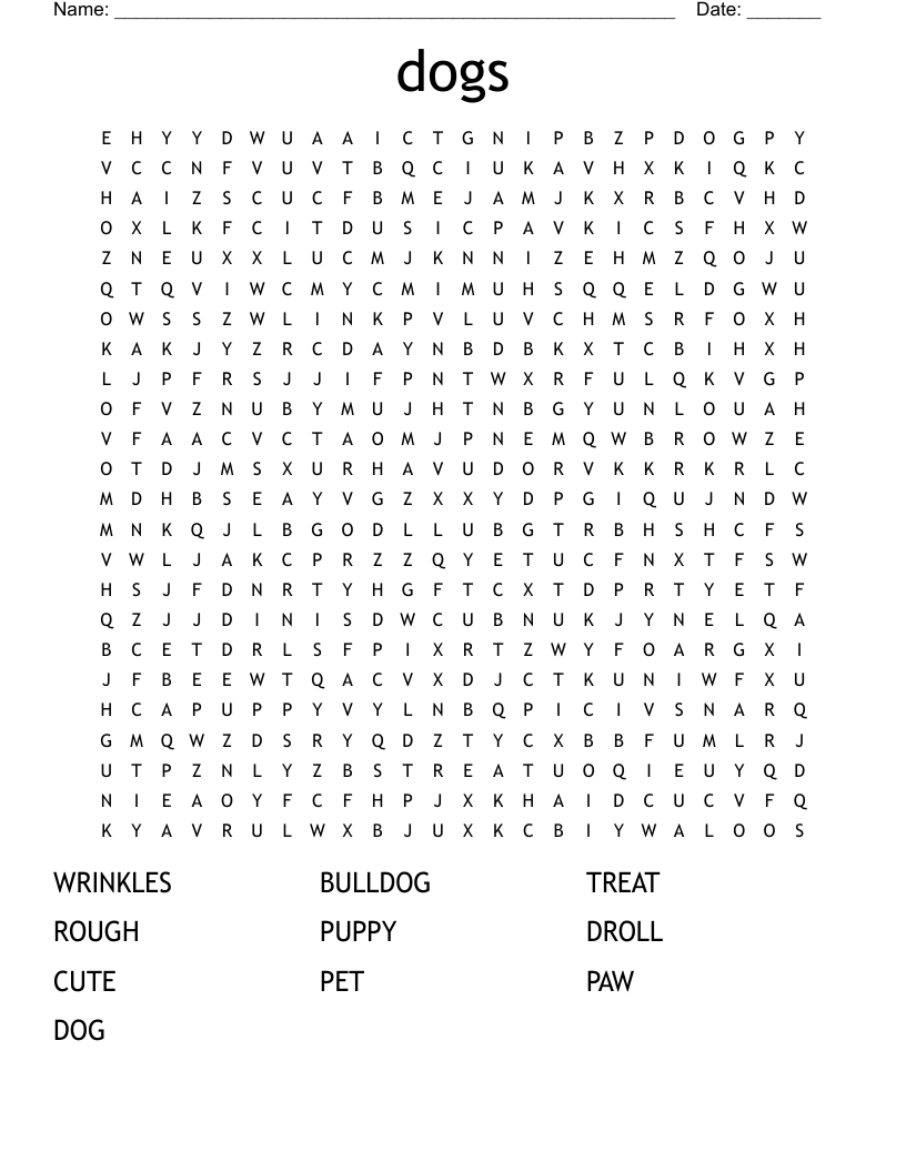 dogs Word Search - WordMint