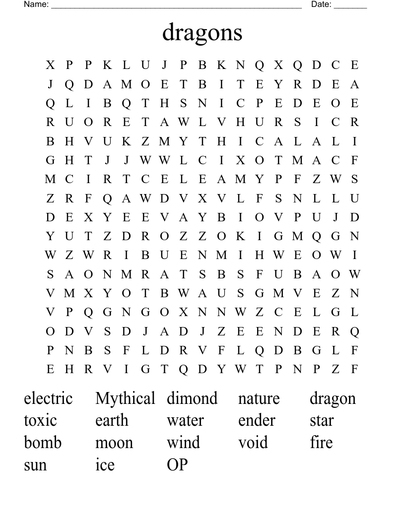 dragons Word Search - WordMint