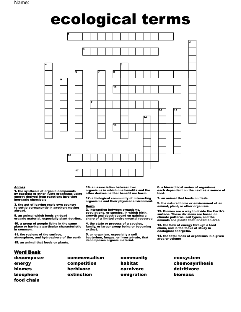 ecological terms Crossword - WordMint