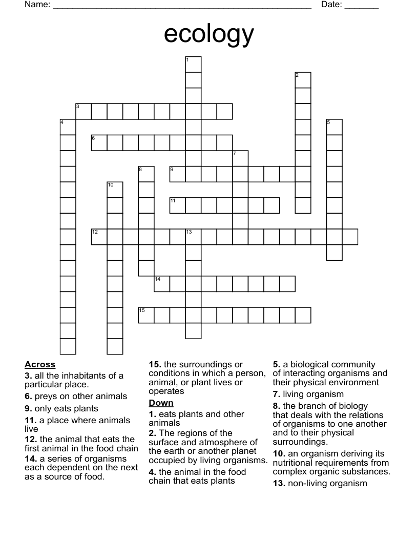 ecology Crossword - WordMint