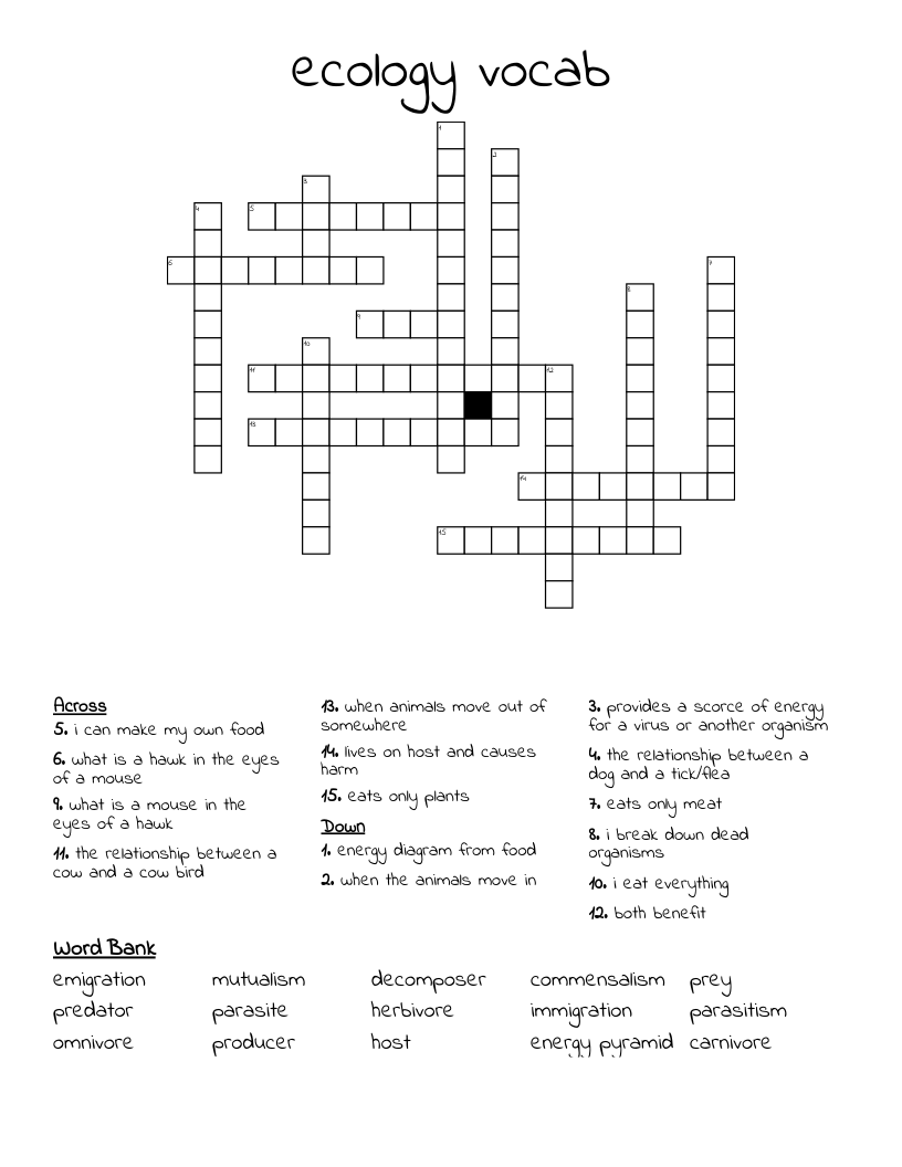 ecology vocab Crossword - WordMint