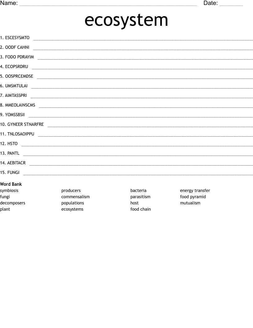 ecosystem Word Scramble - WordMint