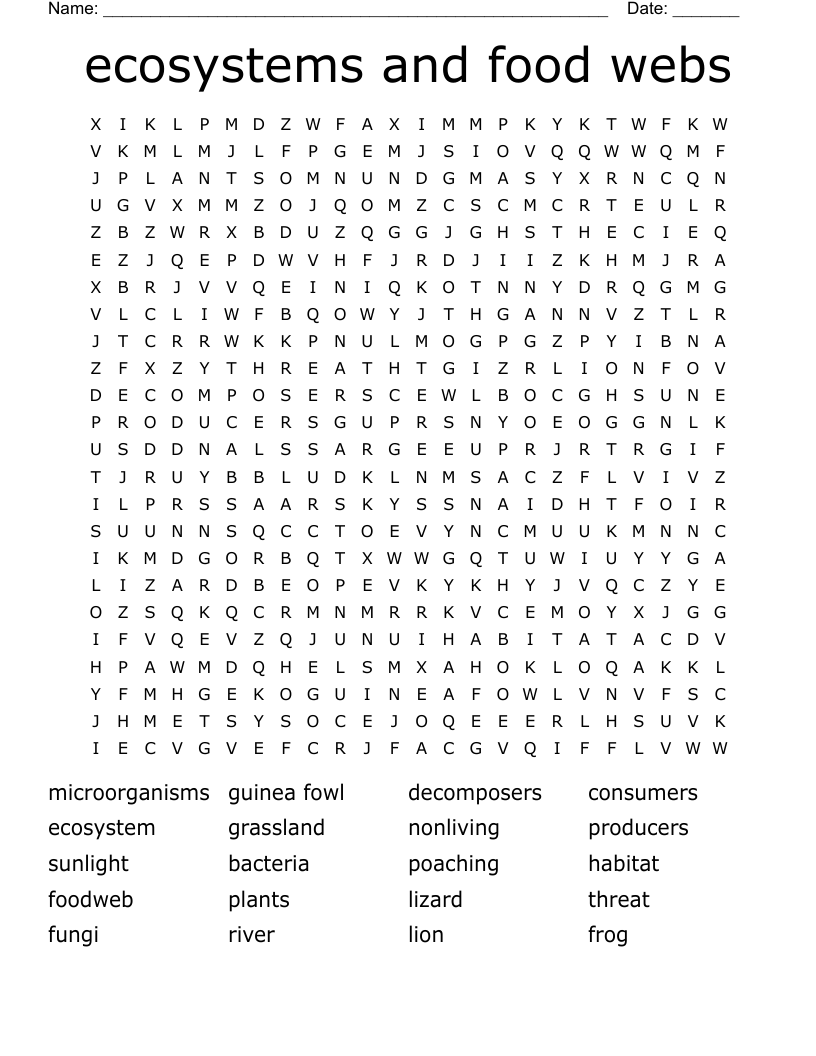 ecosystems and food webs Word Search - WordMint