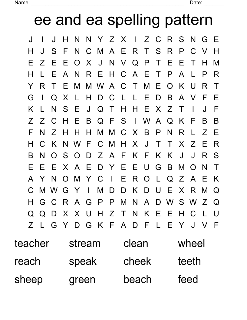 Ee And Ea Spelling Pattern Word Search WordMint