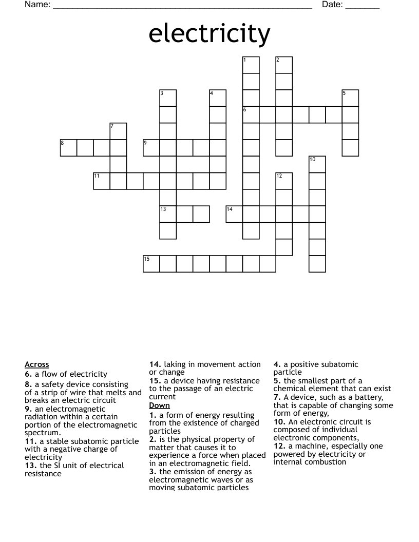electricity Crossword - WordMint
