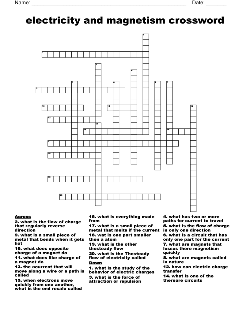 electricity and magnetism crossword - WordMint