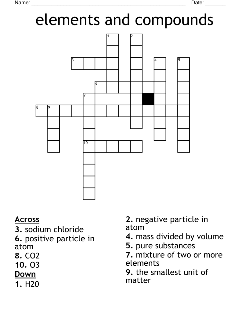 elements and compounds Crossword - WordMint