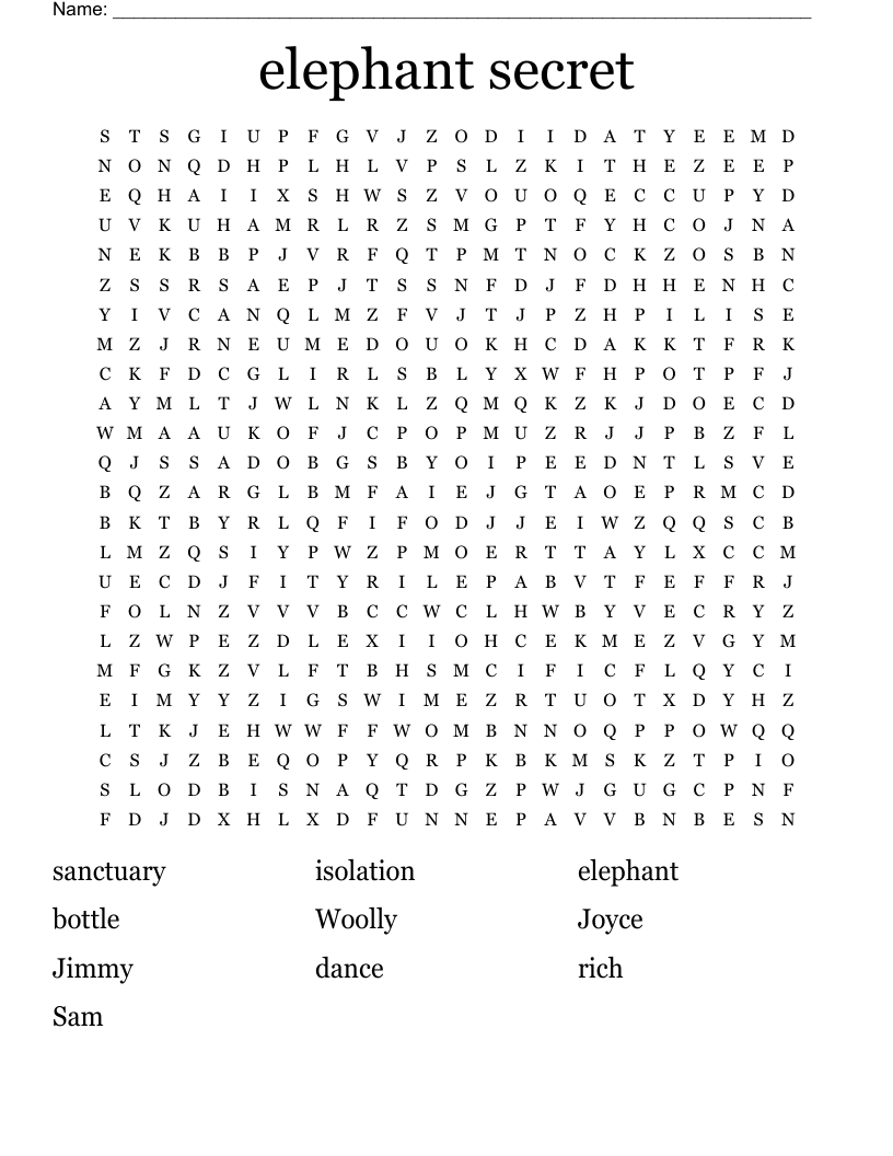 elephant secret Word Search - WordMint