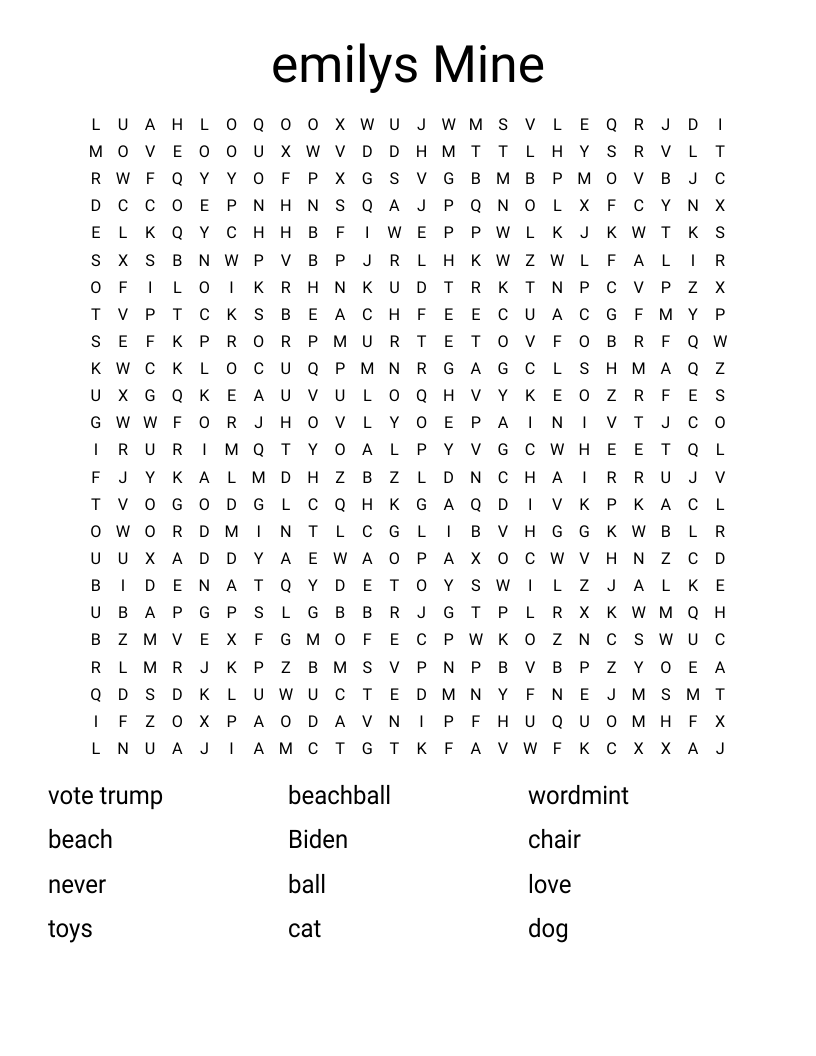 emilys Mine Word Search - WordMint