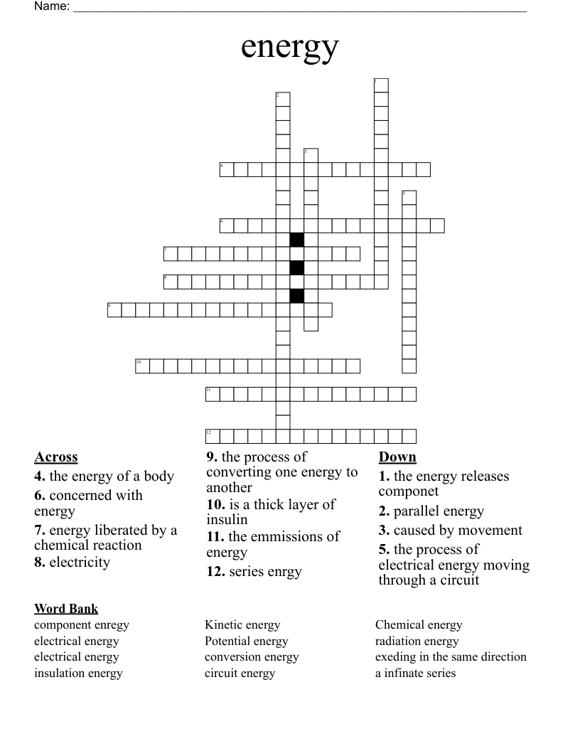 energy Crossword - WordMint