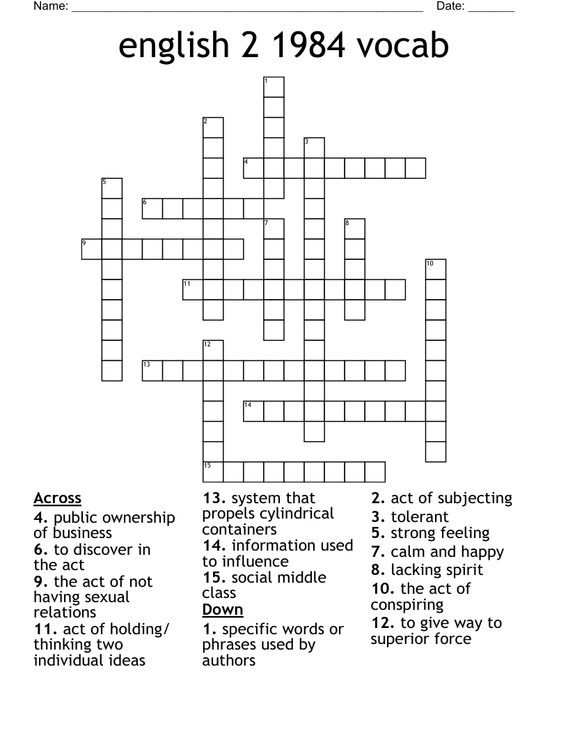english 2 1984 vocab Crossword - WordMint