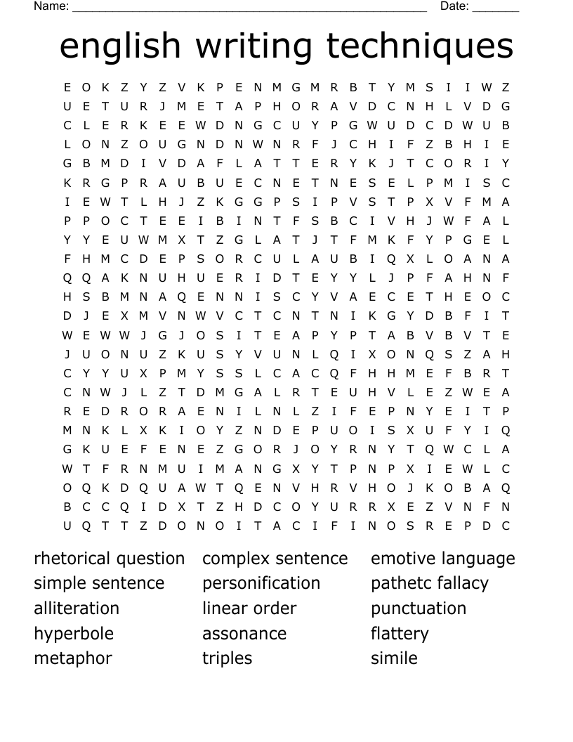 english writing techniques Word Search - WordMint