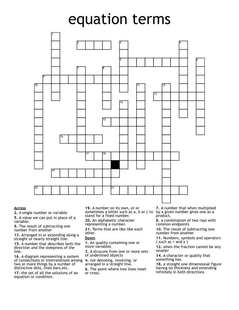 equation terms Crossword - WordMint