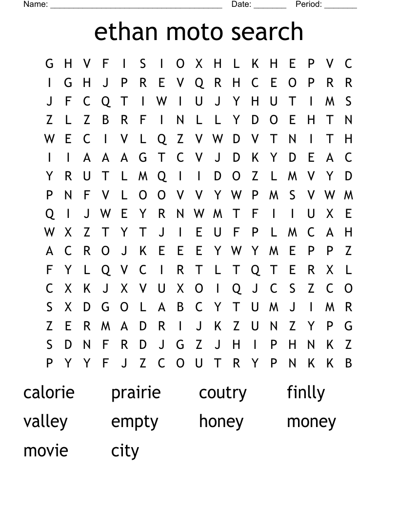 ethan moto search Word Search - WordMint