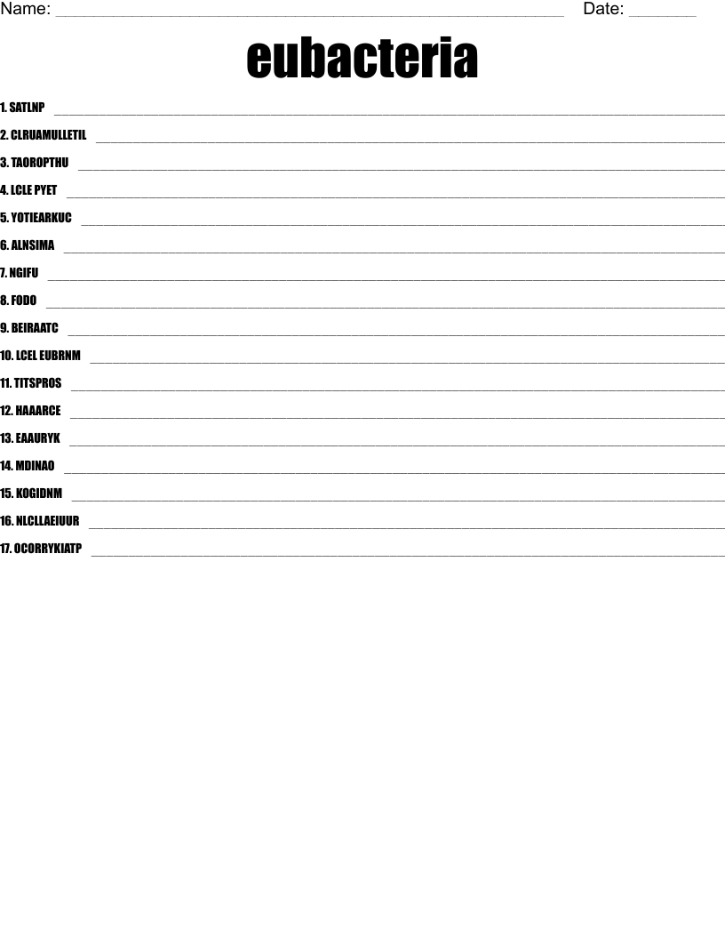 eubacteria Word Scramble - WordMint