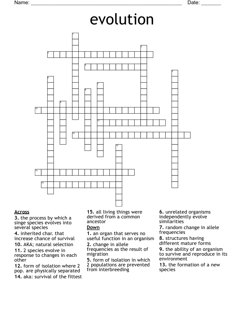 evolution Crossword - WordMint