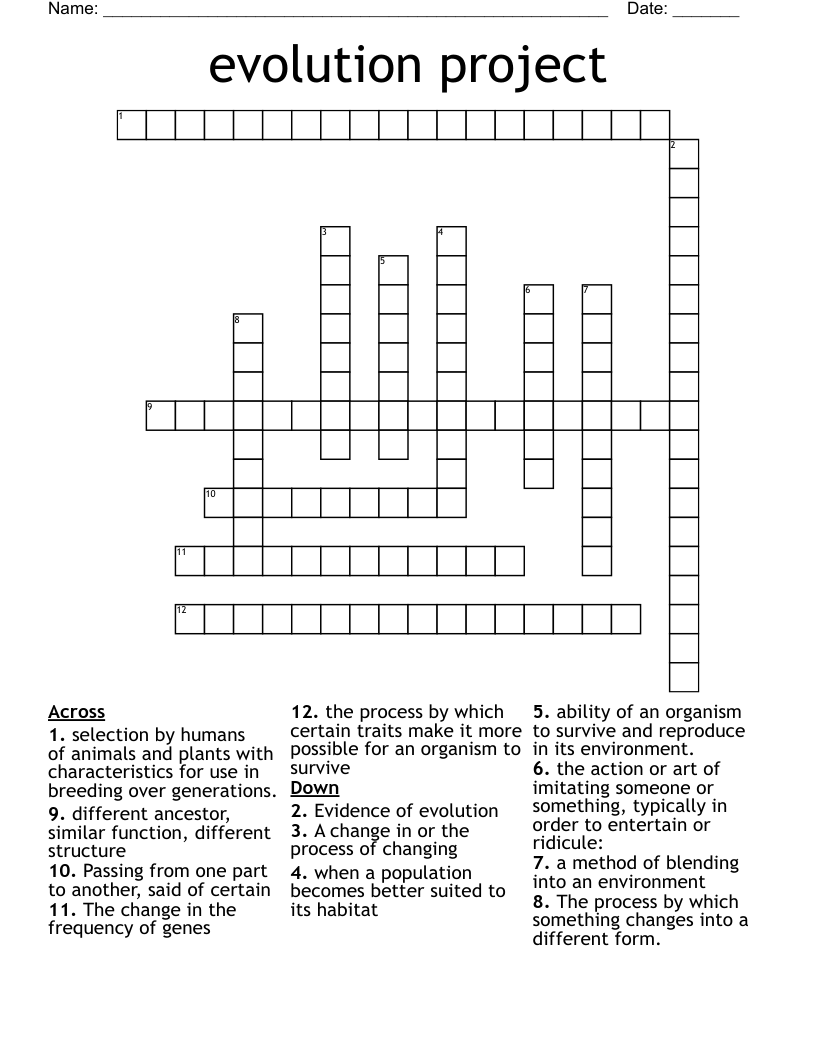 evolution project Crossword - WordMint