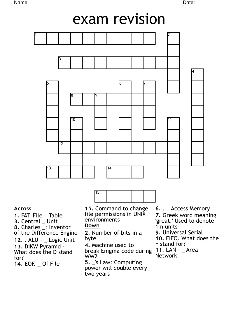 Exam Revision Crossword WordMint