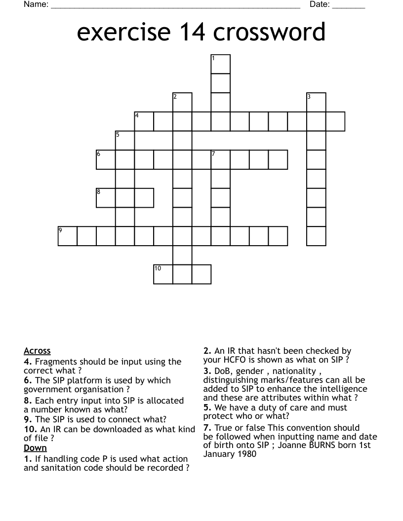 exercise 14 crossword - WordMint