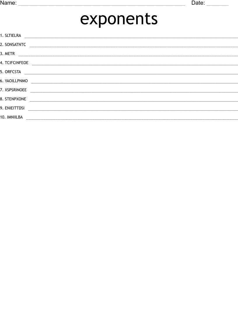 exponents Word Scramble - WordMint